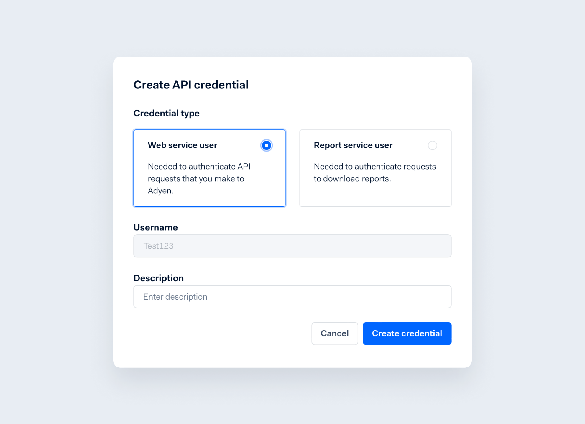 Revamp of the API credentials screens - Adyen