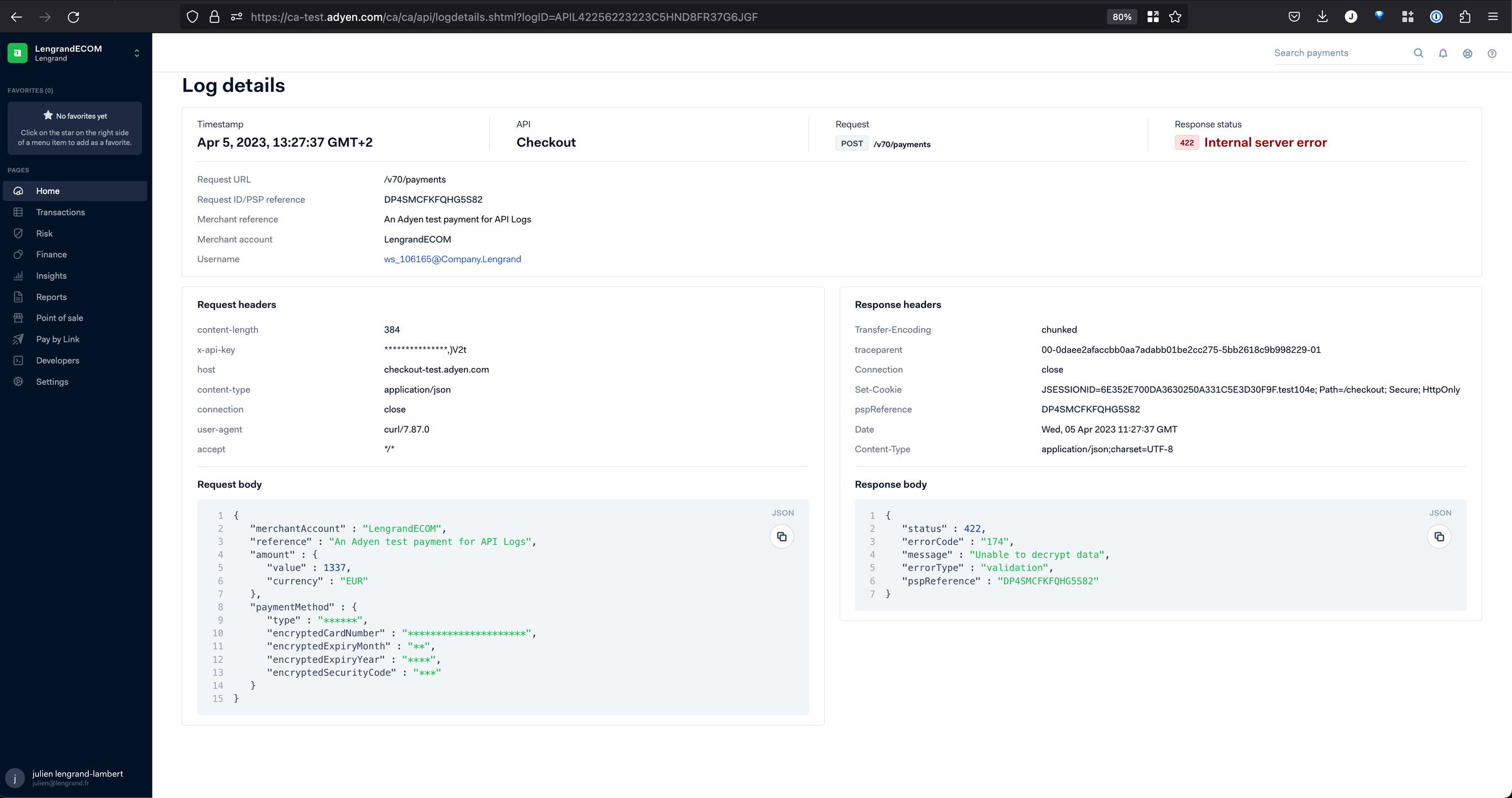 API logs to troubleshoot and speed development - Adyen