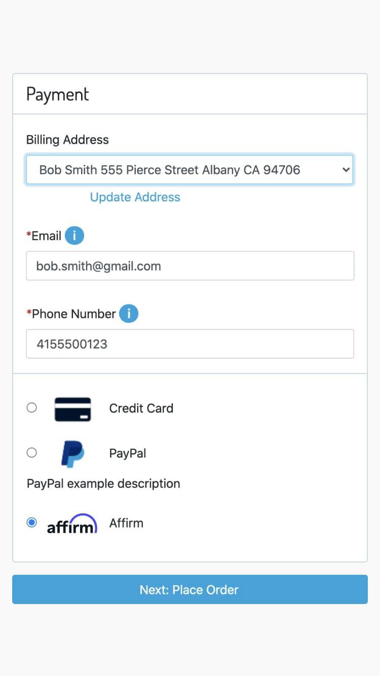 Affirm payment method - Adyen
