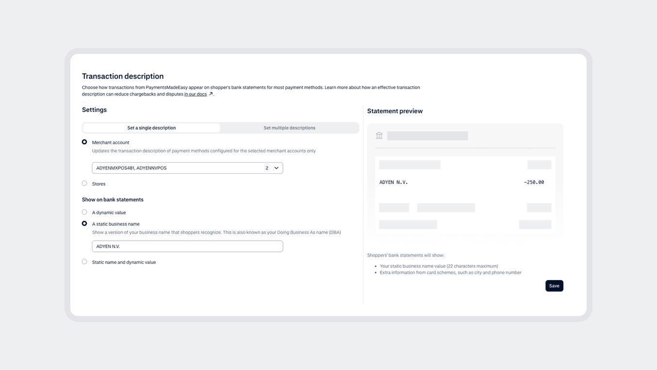 Save time with bulk transaction descriptions - Adyen